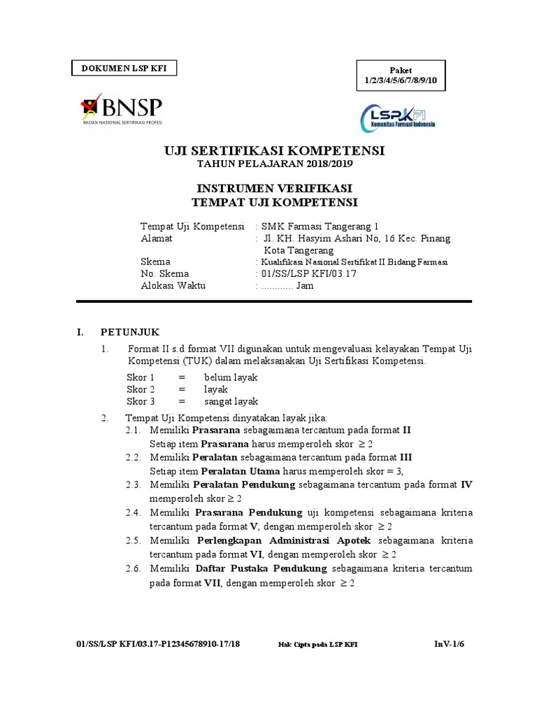 Form Instrumen Verifikasi Tuk | PDF