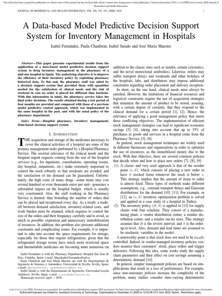 A Data-Based Model Predictive Decision Support System For Inventory ...