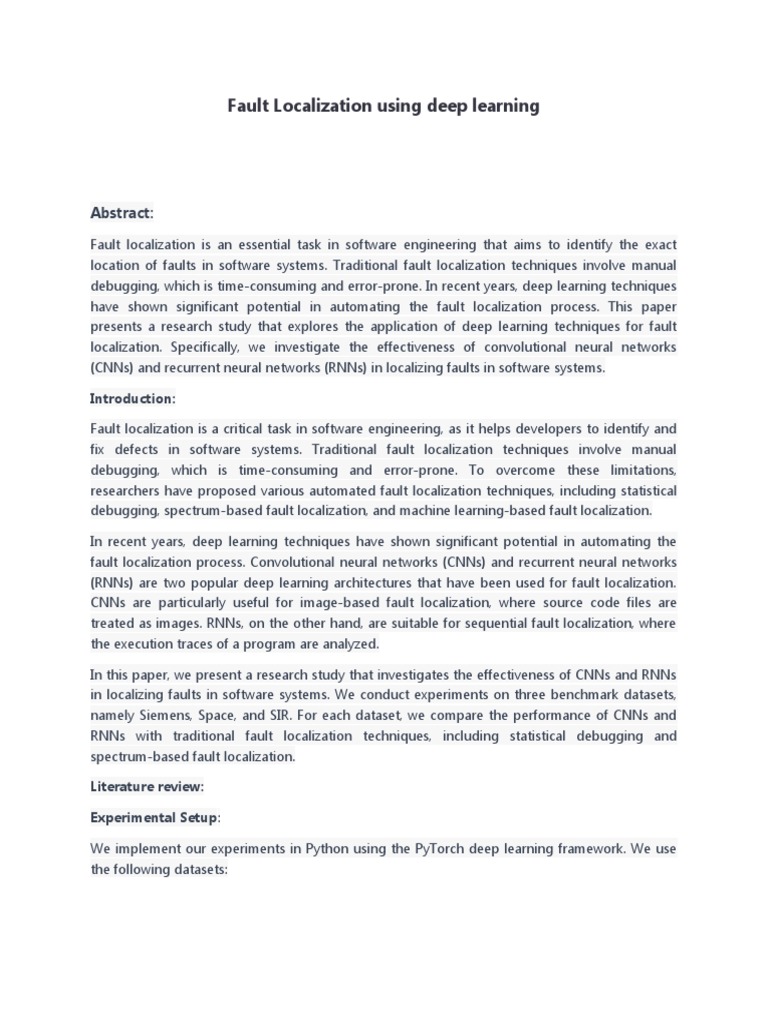 Fault Localization Using Deep Learning | PDF | Machine Learning | Deep Learning