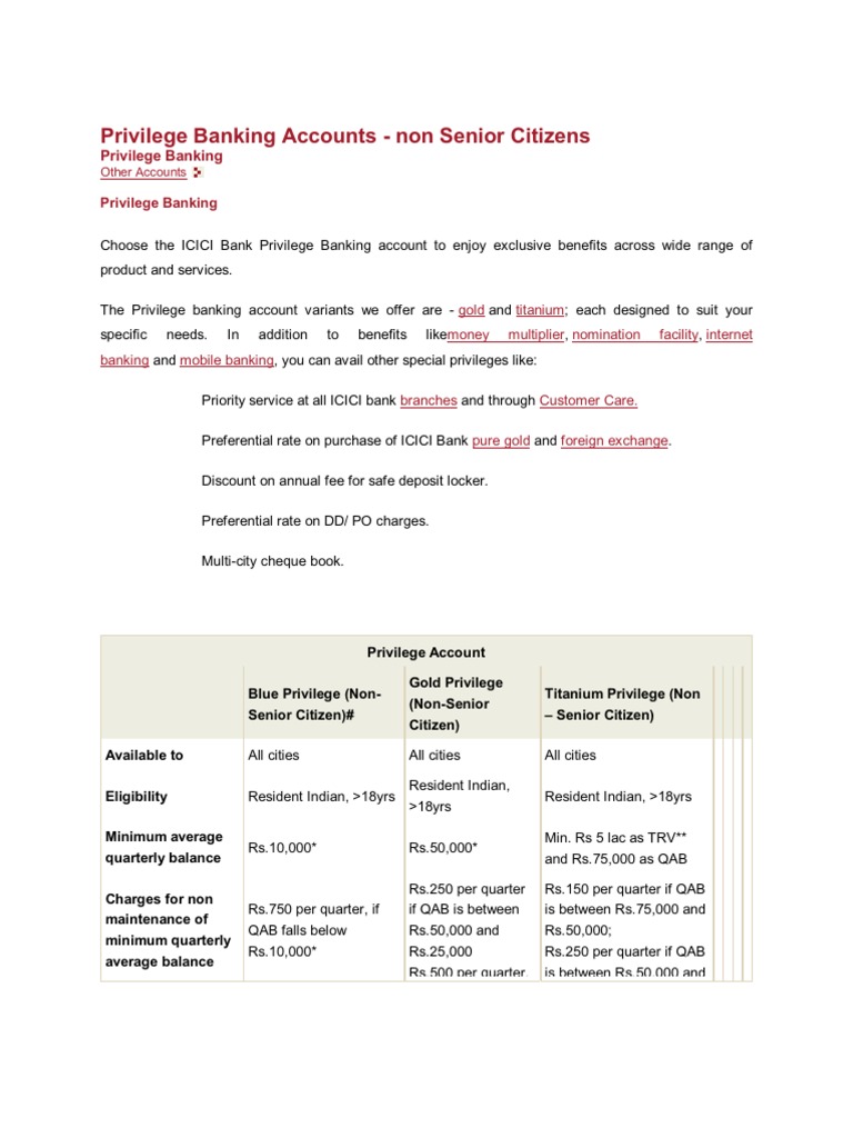 ICICI Privilege Account Overview | PDF | Financial Transaction | Rupee
