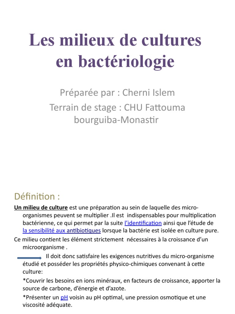 Les Milieux de Cultures | PDF | Milieu de culture | Urine