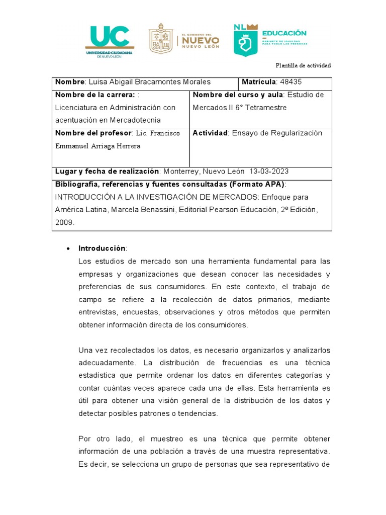 Actividad de Regularización Luisa Abigail Estudio de Mercado | PDF | Investigación de mercado ...