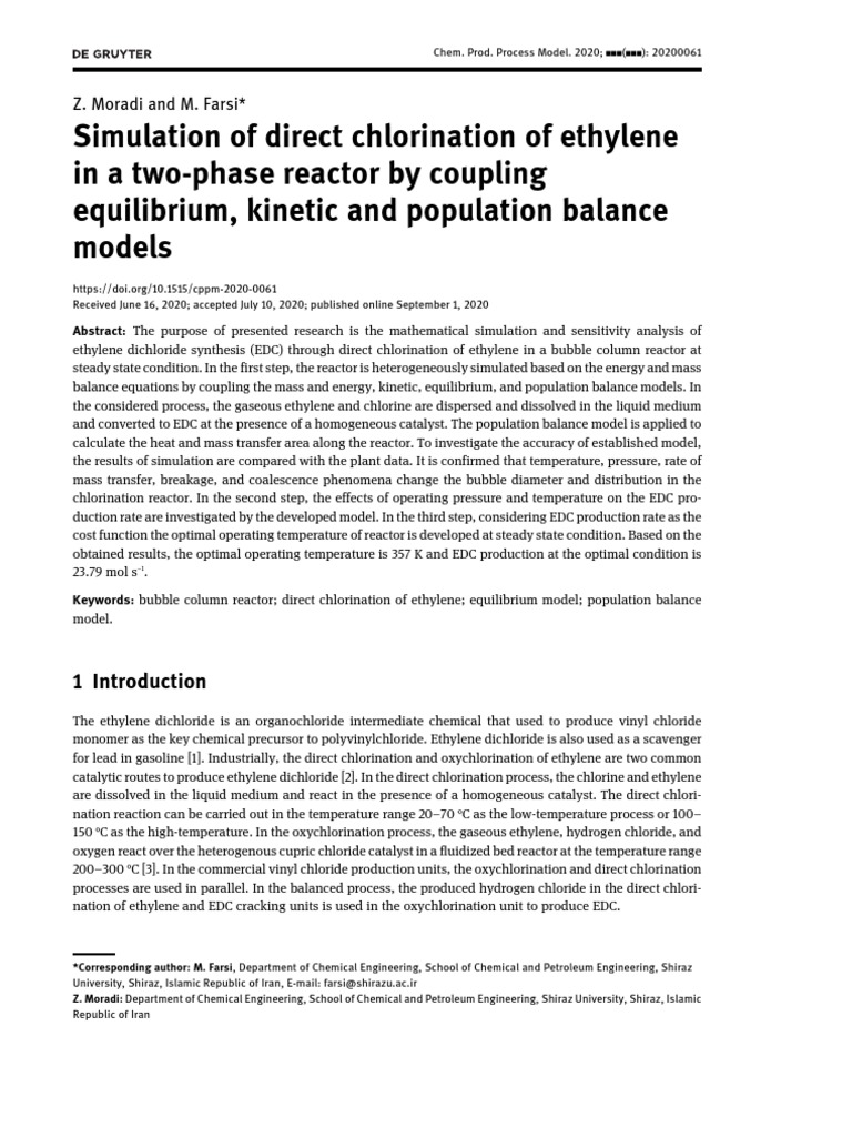 Simulation of Direct Chlorination of Ethylene in A Two-Phase Reactor by Coupling Equilibrium ...