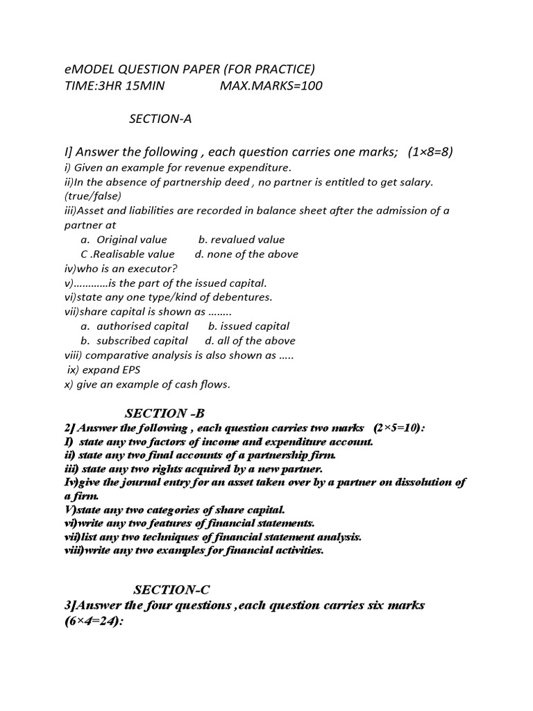 BBA Question Paper | Download Free PDF | Expense | Partnership