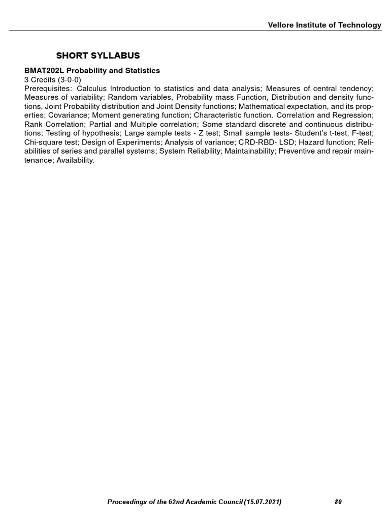 BMAT202L Probability and Statistics Syllabus | PDF | Statistics ...