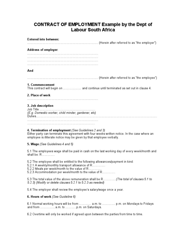 Standard Employment Contract | PDF | Overtime | Sick Leave