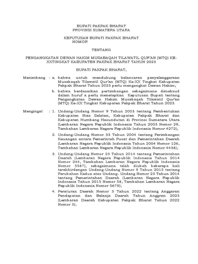 Draft SK Dewan Hakim MTQ 2023 | PDF