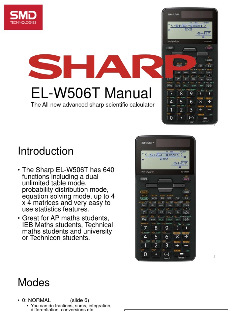 EL-W506T Manual: The All New Advanced Sharp Scientific Calculator | PDF | Matrix (Mathematics ...