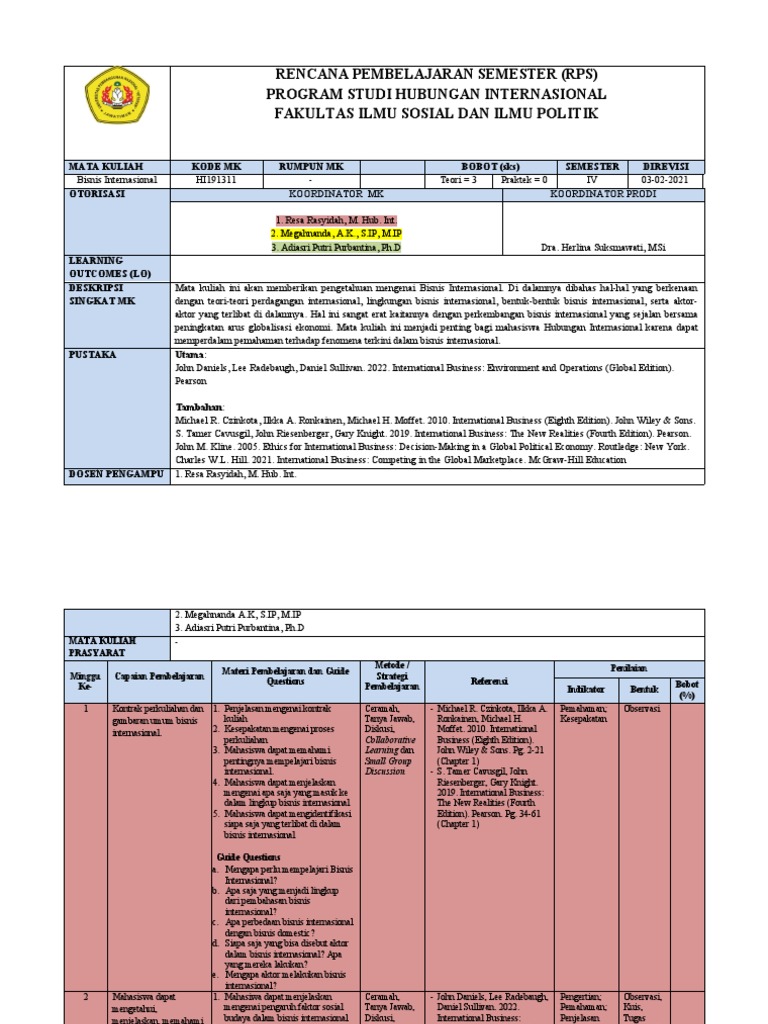 RPS Bisnis Internasional, Genap 2021-2022 | PDF