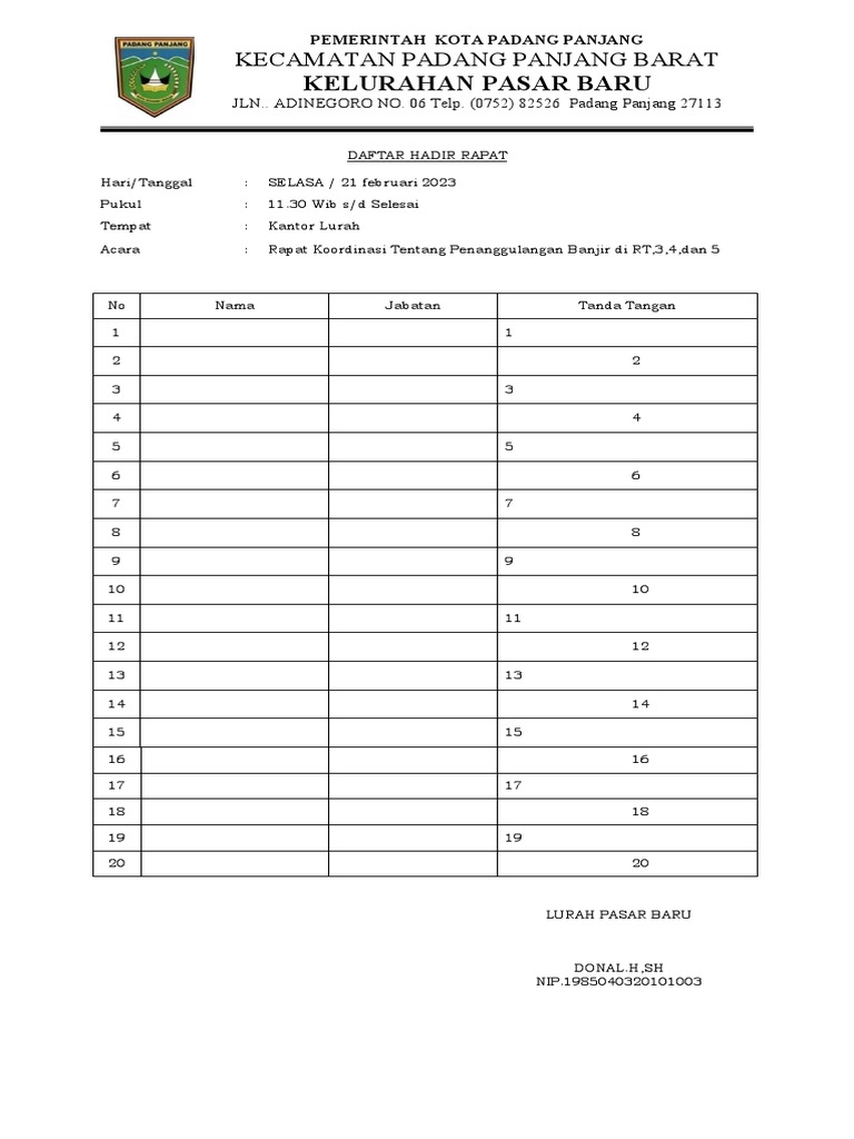 Daftar Hadir Kop Lurah | PDF