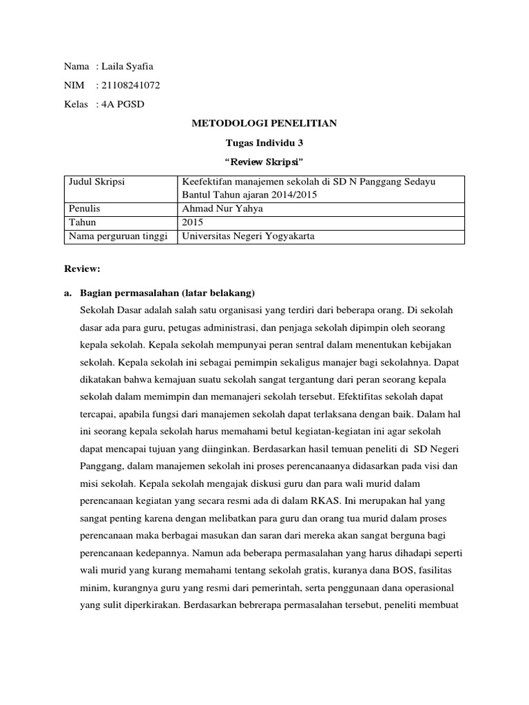Metodologi Penelitian Tugas Individu 3 "Review Skripsi" | PDF