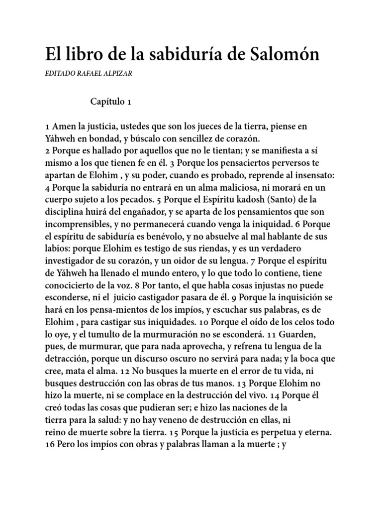 Sabiduria Salomon | PDF | Pecado | Justicia