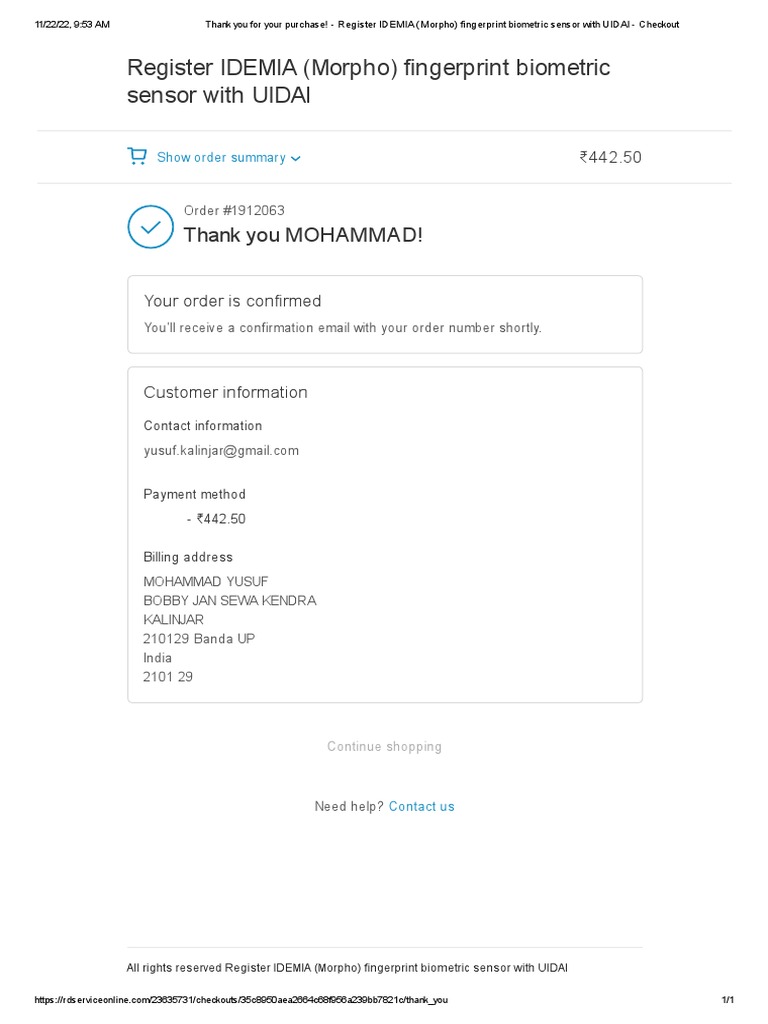 Register IDEMIA Sensor with UIDAI | PDF