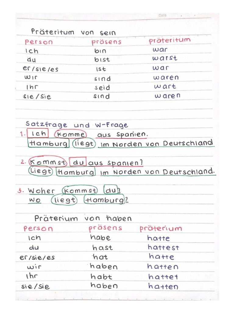 Präteritum Von Sein | PDF