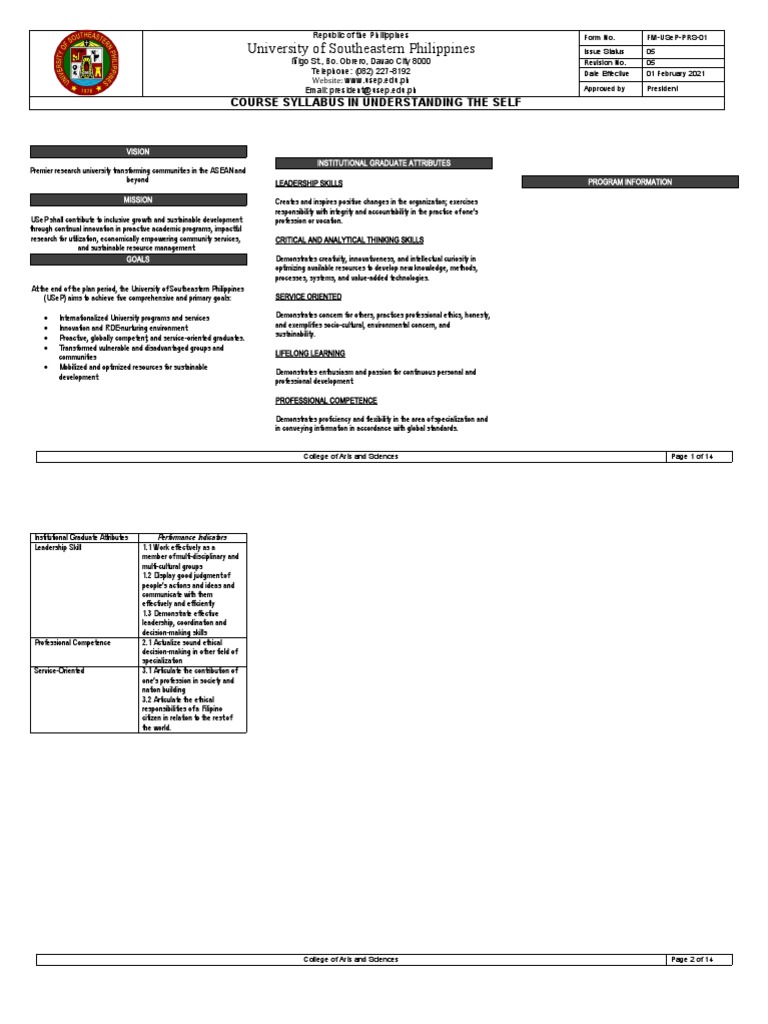GE 113 UTS Syllabus 2022 23 | PDF | Identity (Social Science) | Self
