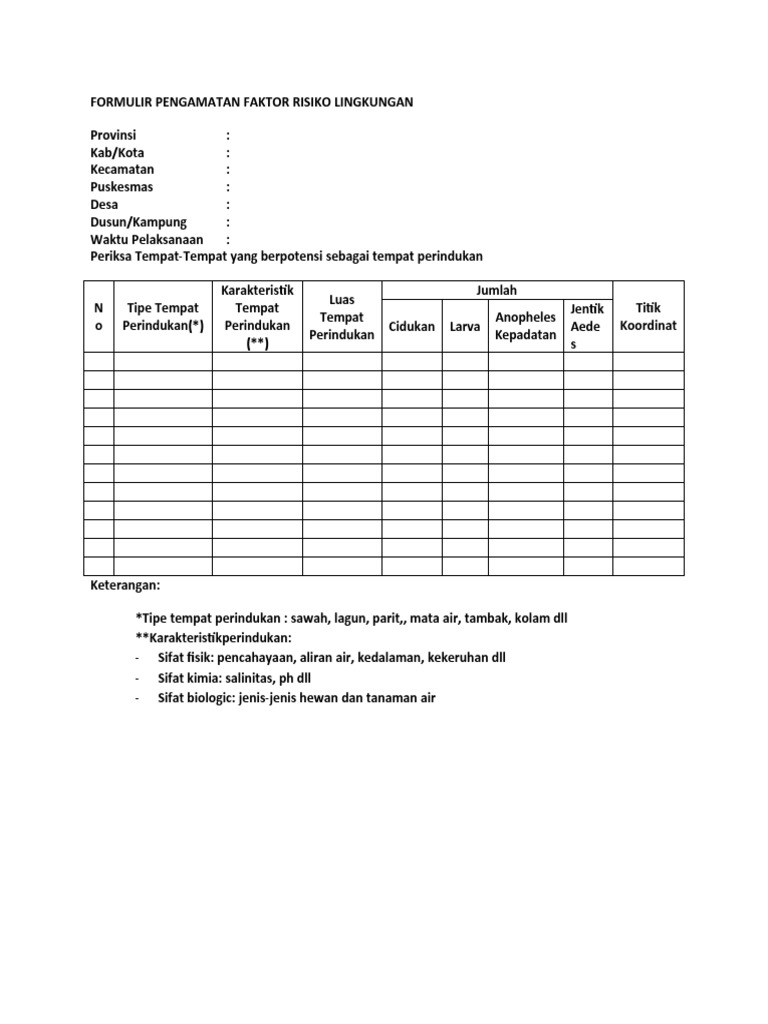 FORMULIR PENGAMATAN Survey Jentik | PDF