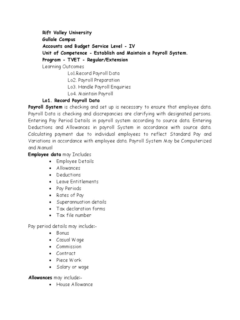 Establishing Payroll Systems at RVU | PDF | Payroll Tax | Payroll