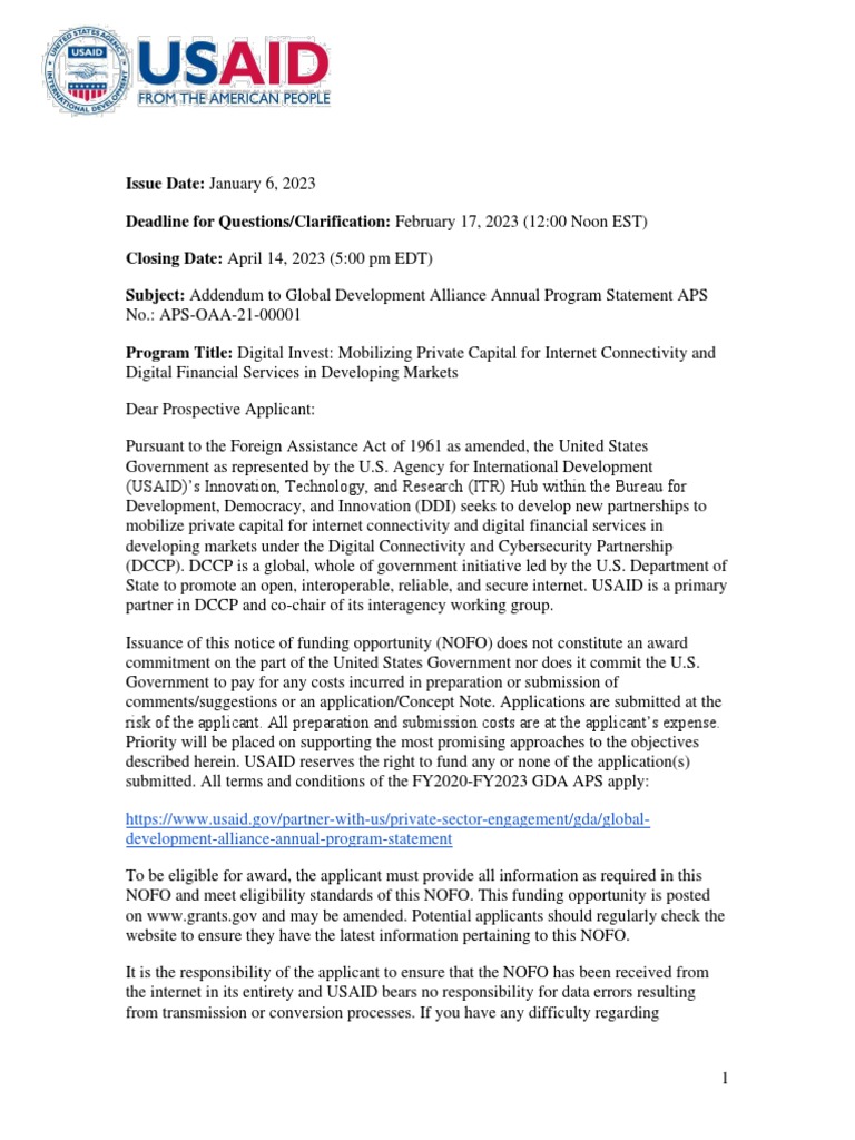 Addendum To GDA - APS No. APS-OAA-21-00001 - Digital Invest 2023 | PDF ...