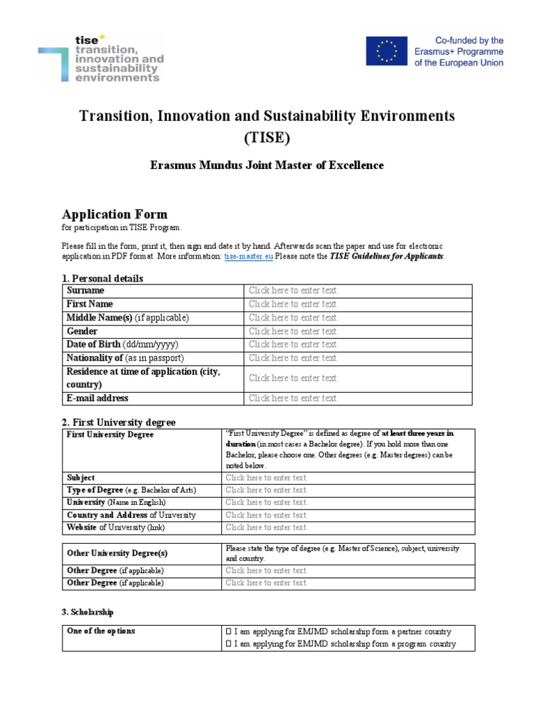 TISE Application-Form | PDF | Academic Degree