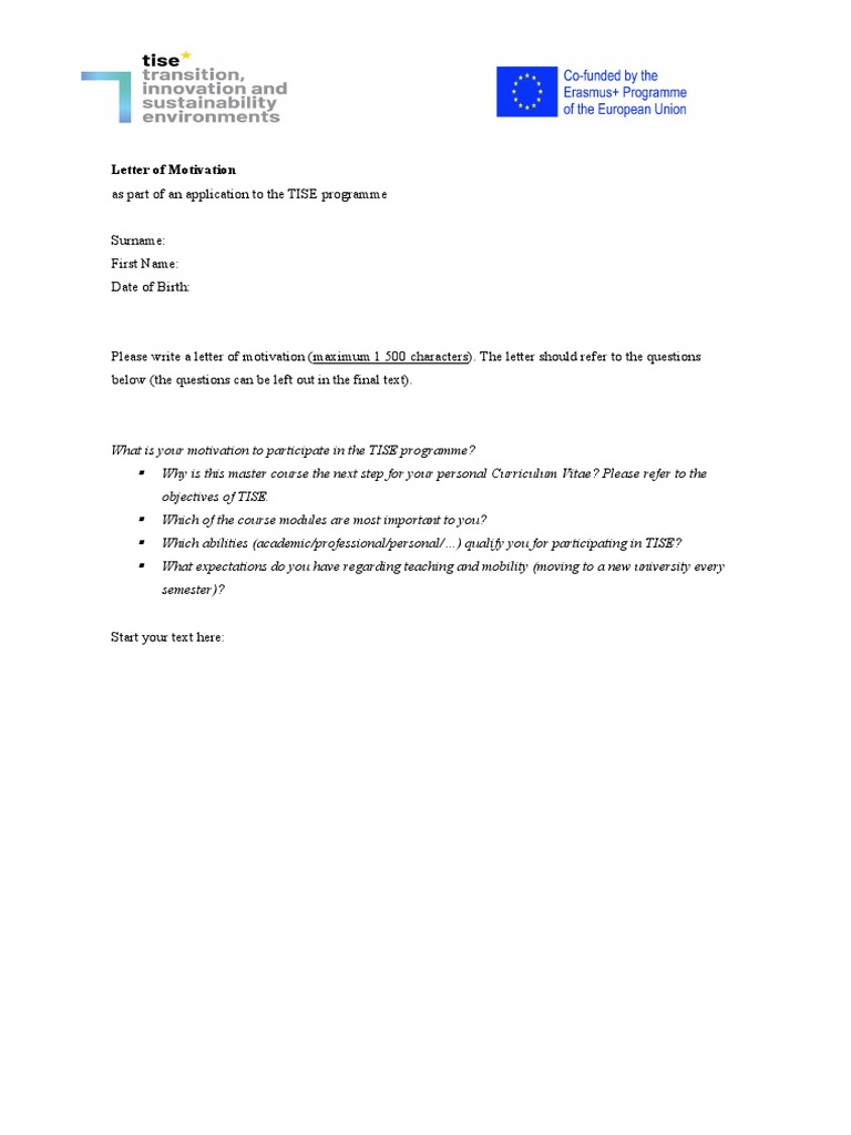 TISE Programme Motivation Letter Guide | PDF
