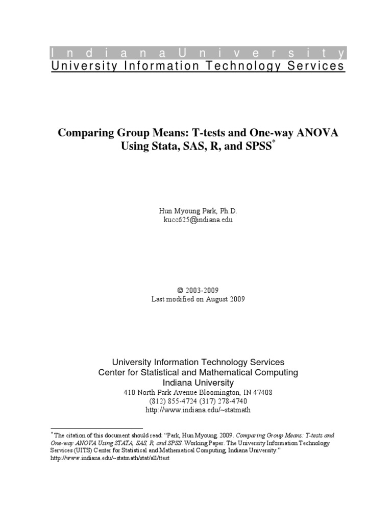 402 Comparing Group Means T Tests And One Way Anova Using Stata Sas