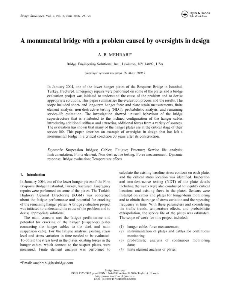 Bosporus Bridge Design Flaws Analysis | PDF | Fatigue (Material) | Fracture