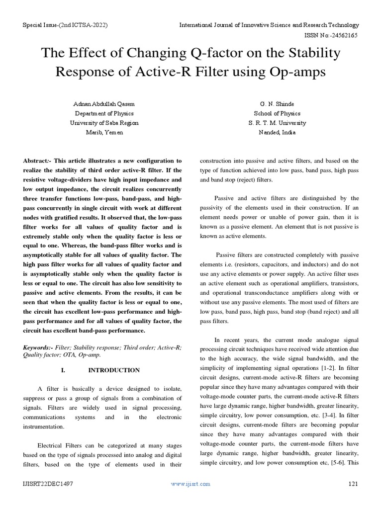 The Effect of Changing Q-Factor On The Stability Response of Active-R Filter Using Op-Amps | PDF ...