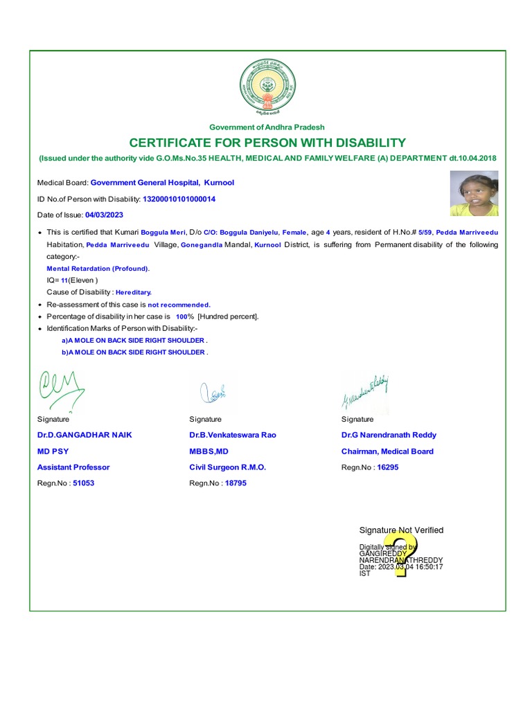 Government of Andhra Pradesh issues certificate for person with ...