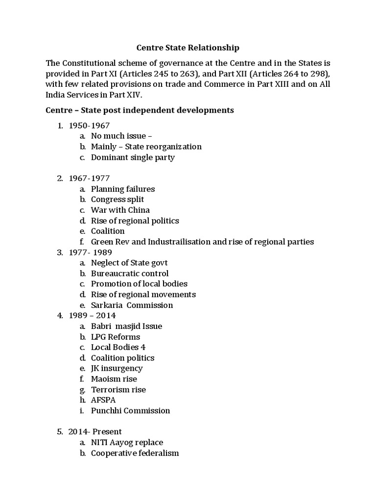 Navigating the Complex Relationship between Centre and States: An ...