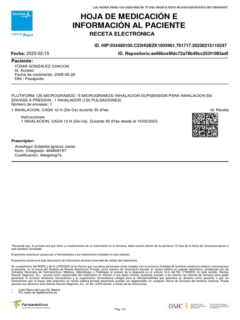 Hoja de Medicación E Información Al Paciente: Receta Electrónica | PDF ...