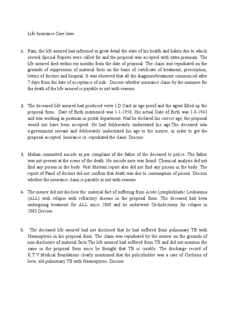 Life Insurance Case Laws 1 | PDF | Insurance | Clinical Medicine