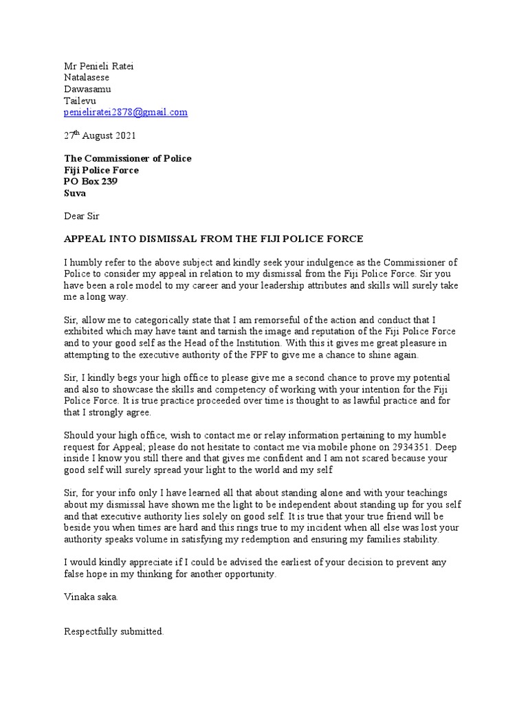 SGT Penieli Ratei Appeal Letter | PDF