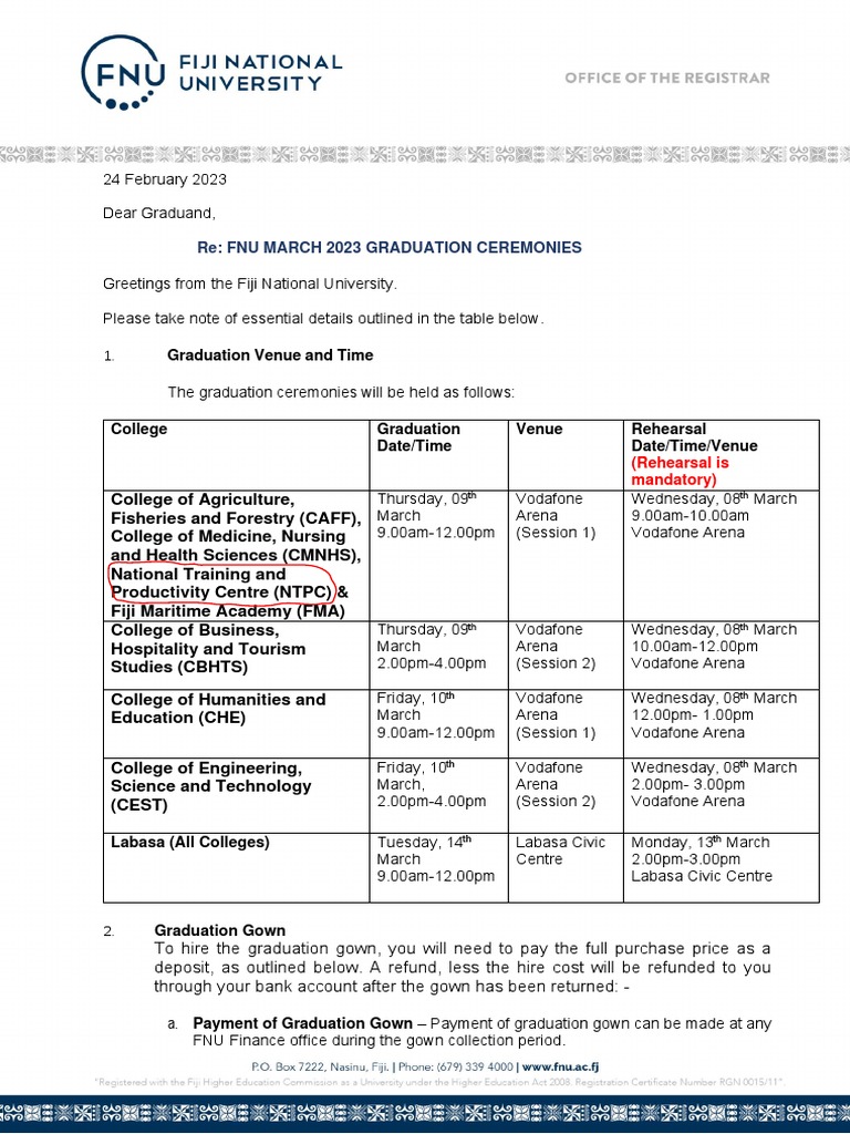 FNU Graduation Details March 2023 | PDF | College | Educational Stages