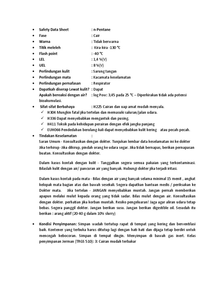 Panduan Keamanan n-Pentane | PDF