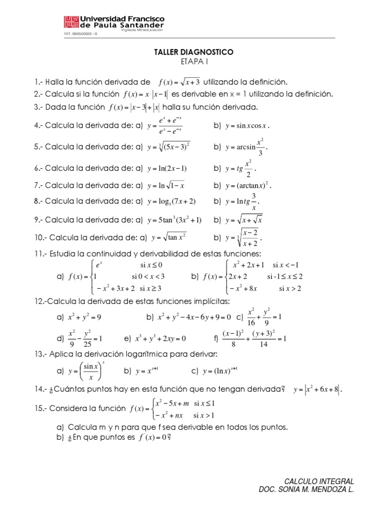 TALLER DIAGNOSTICO Derivada | PDF | Derivado | Curva