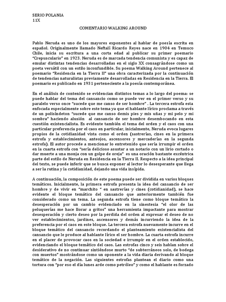 Análisis del poema "Walking Around" | PDF | Poesía | Metro (poesía)