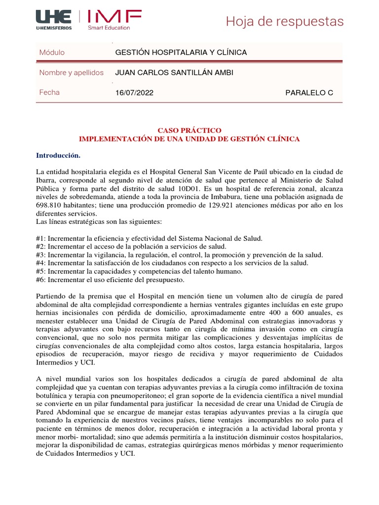Caso Practico Juan Carlos Santillán | PDF | Hospital | Cirugía