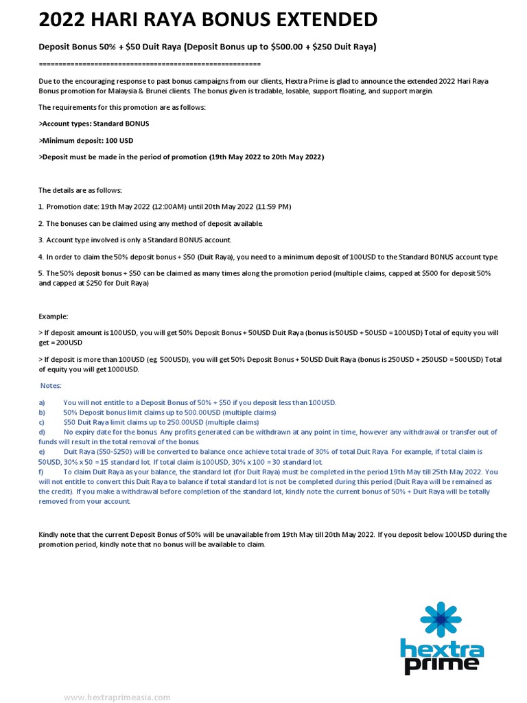 Hari Raya Bonus for Malaysia & Brunei | PDF | Financial Services ...
