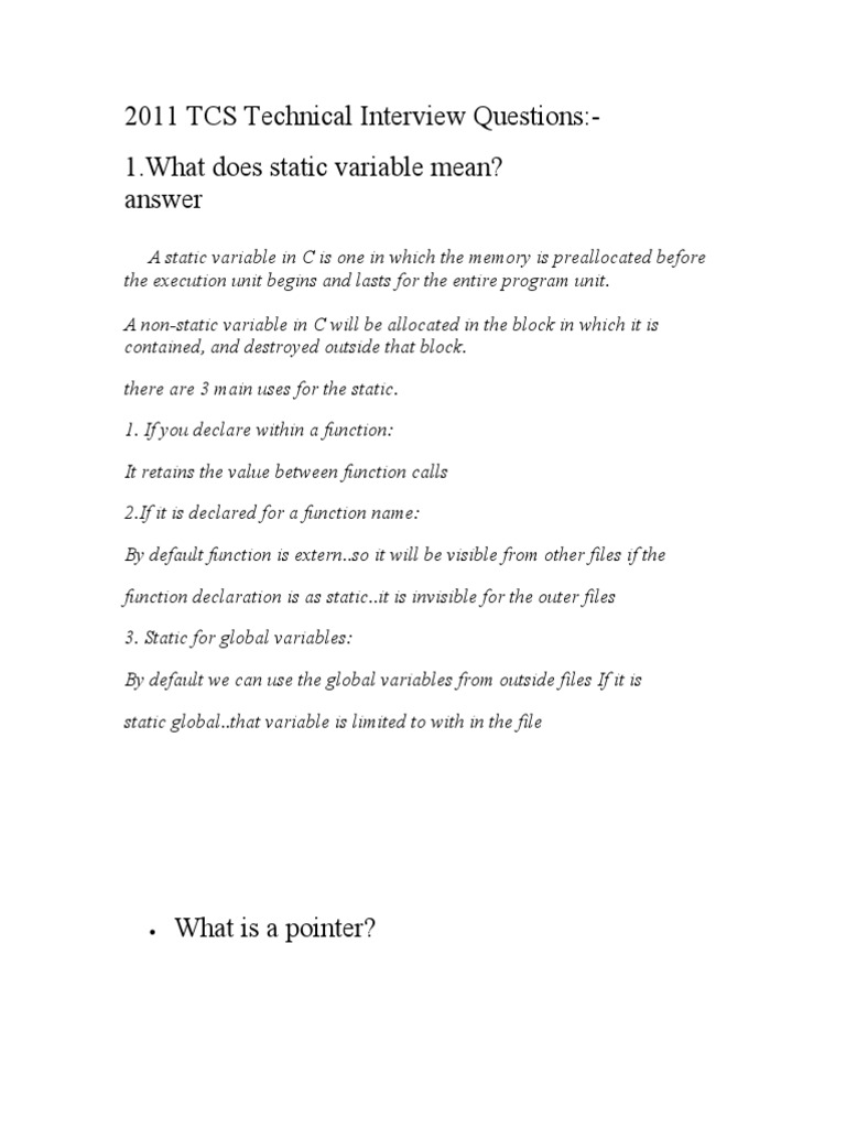 2011 TCS Technical Interview Questions | PDF | Pointer (Computer Programming) | Boolean Data Type