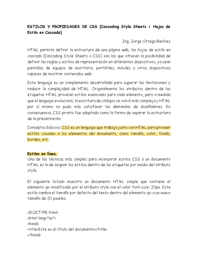 Estilos y Propiedades de CSS | PDF | HTML | Desarrollo de software
