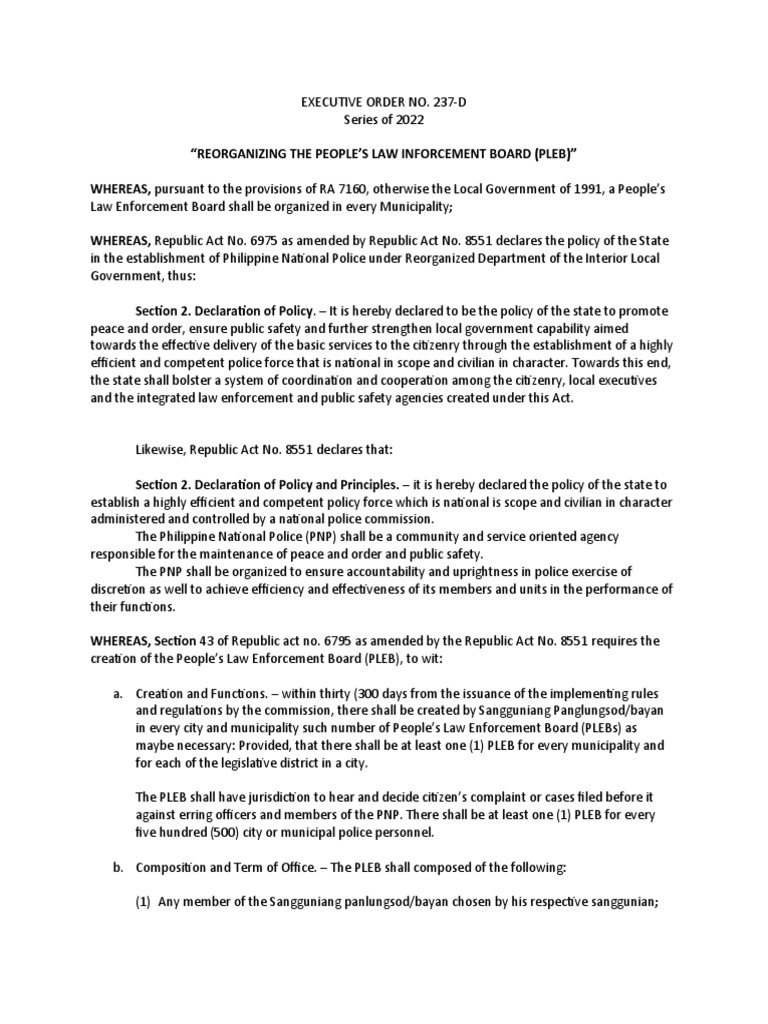 Pleb Eo 2022 | PDF | Law Enforcement | Crime & Violence