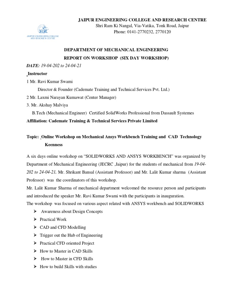 Ansys Solidworks Workshop | PDF