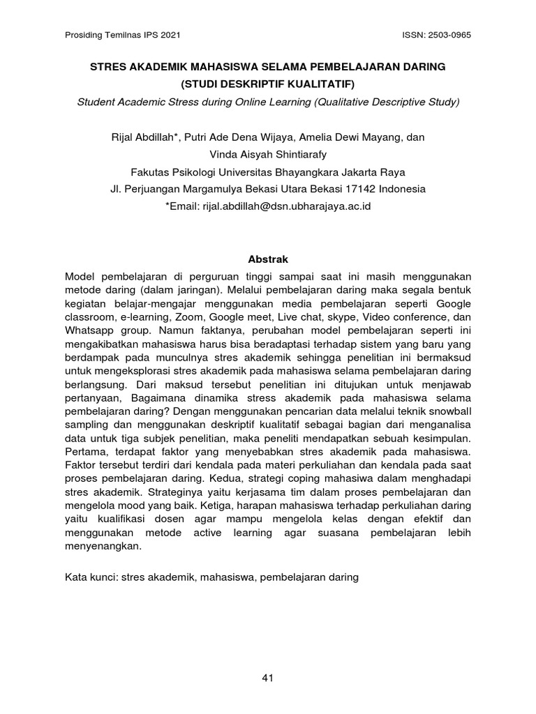 Student Academic Stress During Online Learning (Qualitative Descriptive Study) | PDF | Karier ...