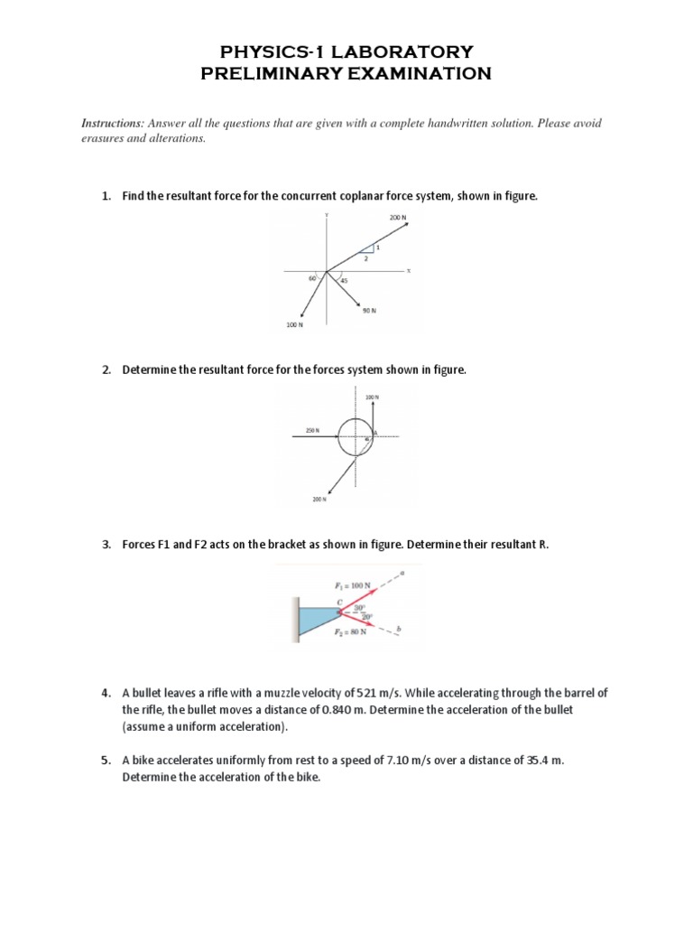 Physics 1 Prelim Exam | PDF | Science & Mathematics