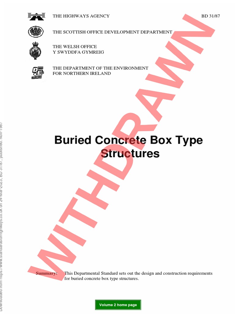 BD 31/87 - Buried Concrete Box Type Structures | PDF | Strength Of ...