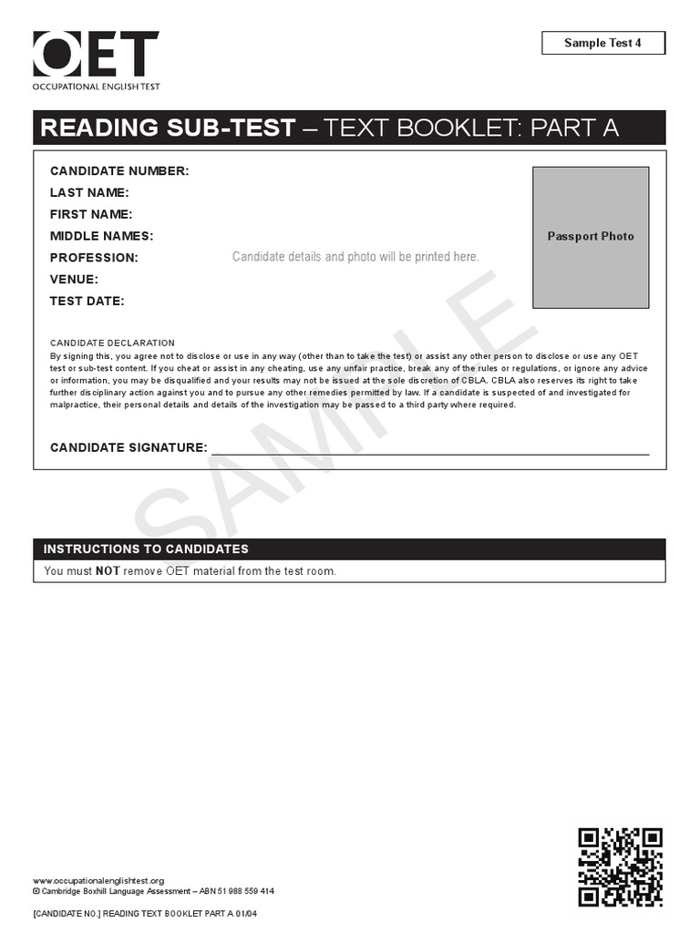 Sample Test 4 PtA Text Booklet | PDF | Wound | Foot