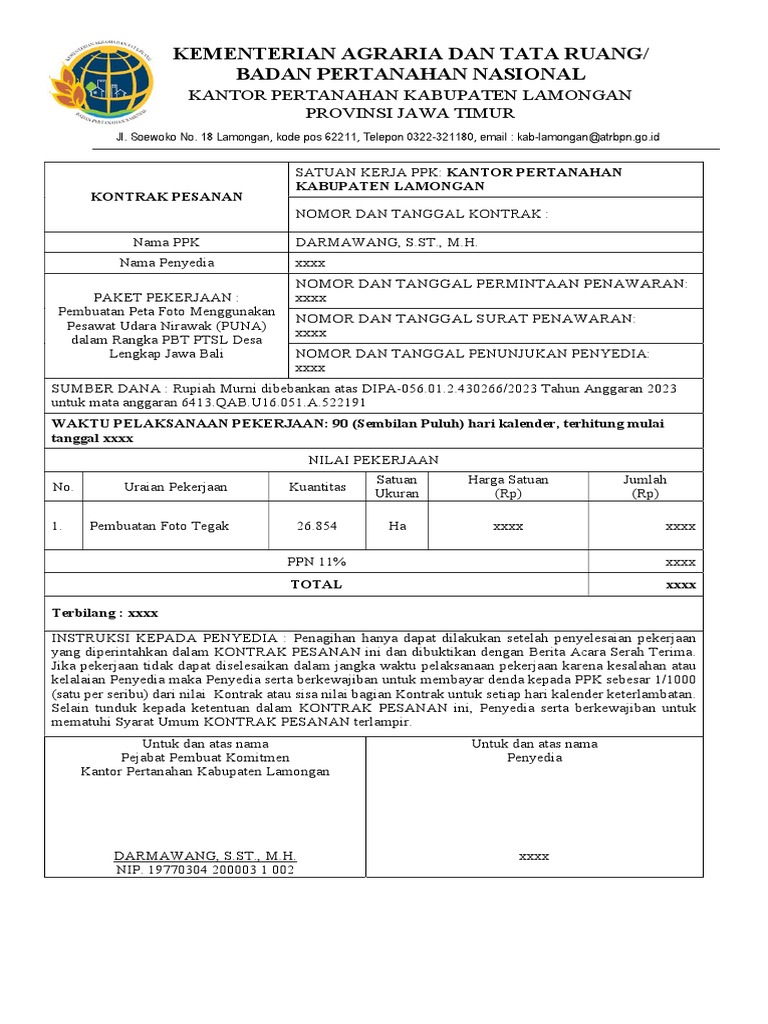 Draft Surat Perjanjian Kontrak SSUK Dan SSKK | PDF