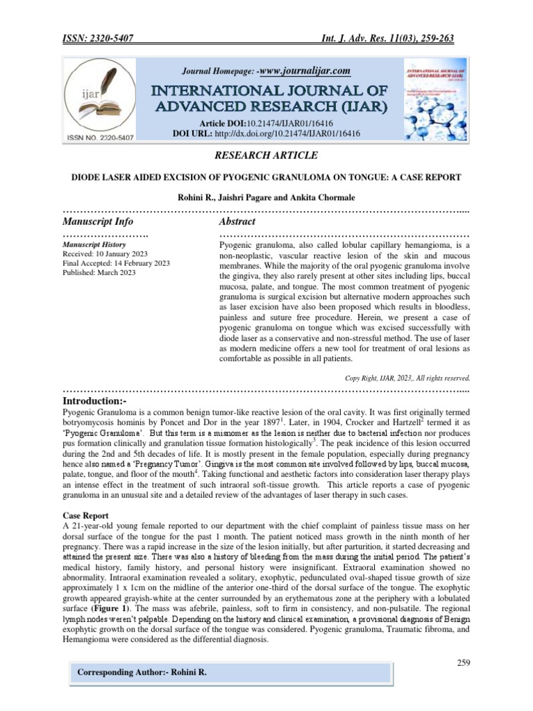 Diode Laser Aided Excision Of Pyogenic Granuloma On Tongue A Case