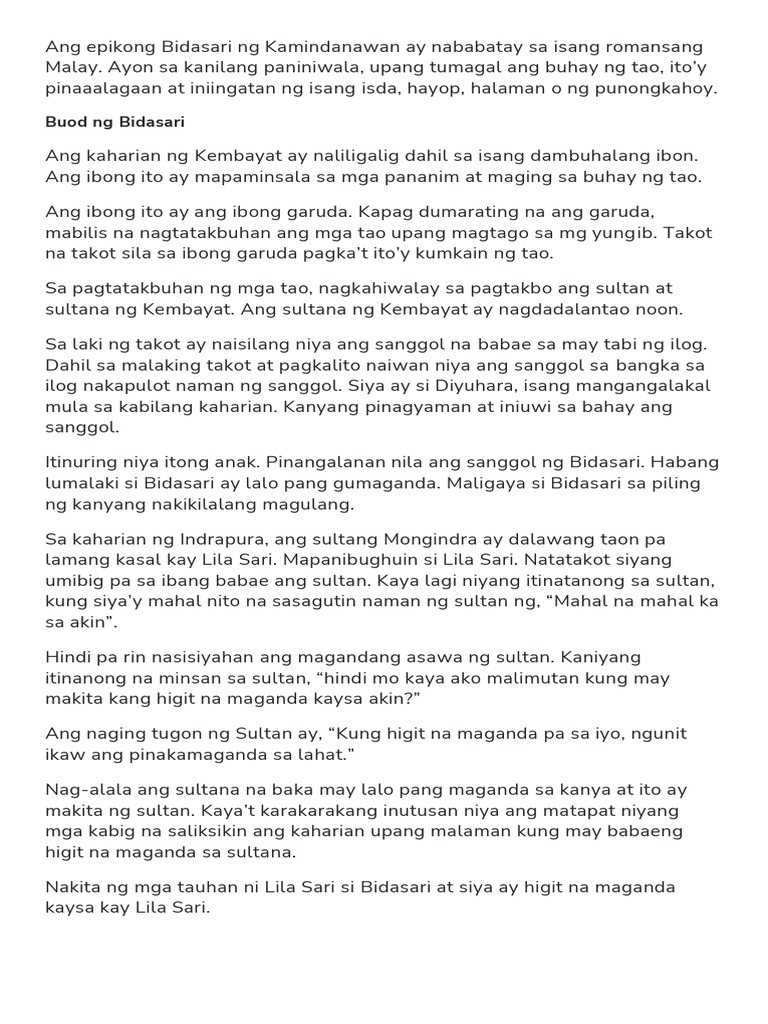 Buod NG Bidasari | PDF