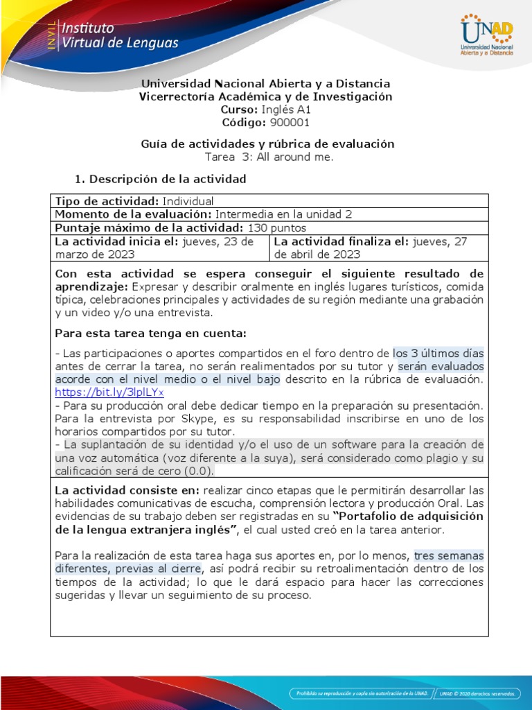 Guía de Actividades y Rúbrica de Evaluación - Unidad 2 - Task 3 - All Around Me | PDF ...